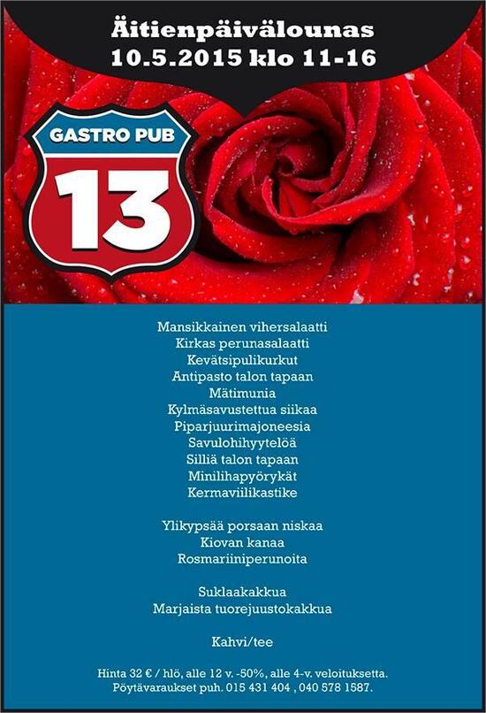 Menu at Gastro Pub 13, Kangasniemi