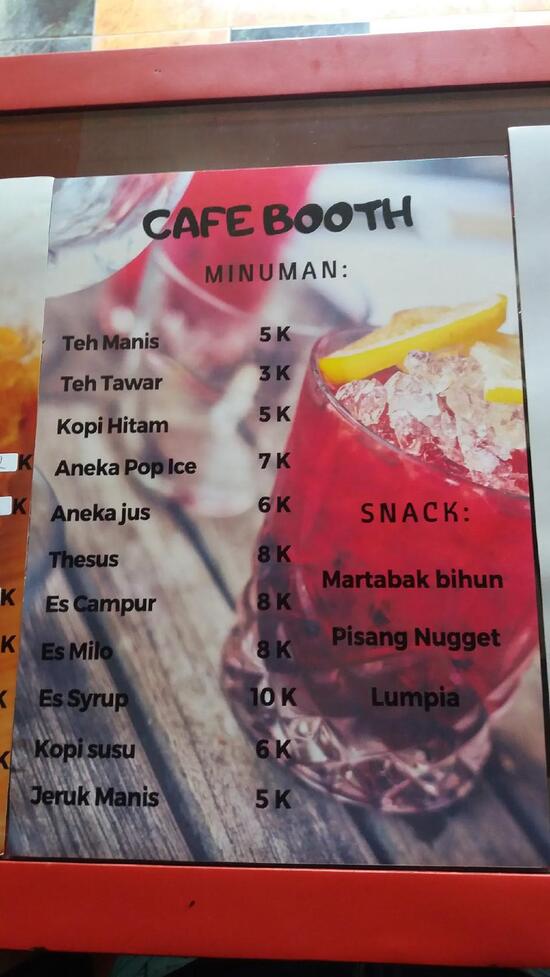 Menu at Cafe booth, Malang