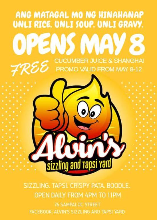 Menu at Alvin's Sizzling and Tapsi Yard restaurant, Taguig