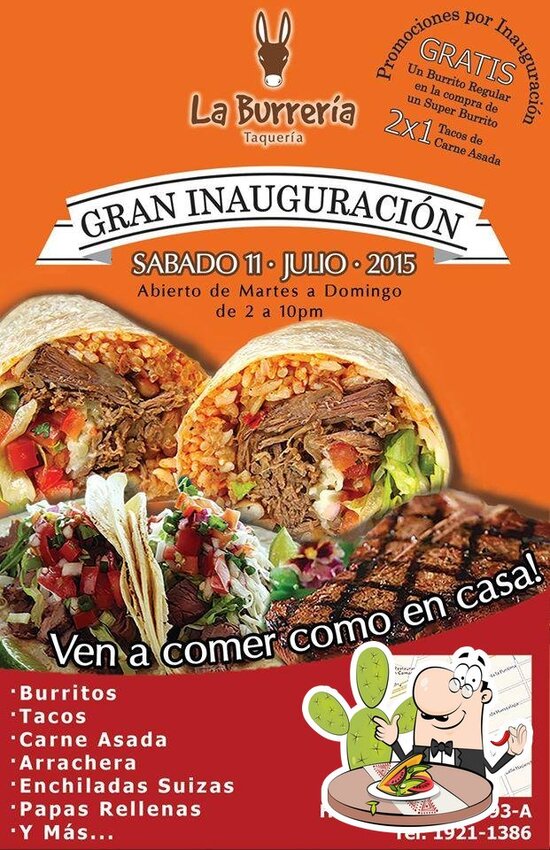 Menu at La Burrería Taquería restaurant, Guadalajara, Hacienda Santiago ...