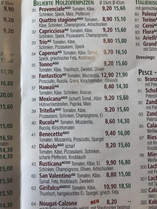 Menu at Pizzeria Romantico, Vienna