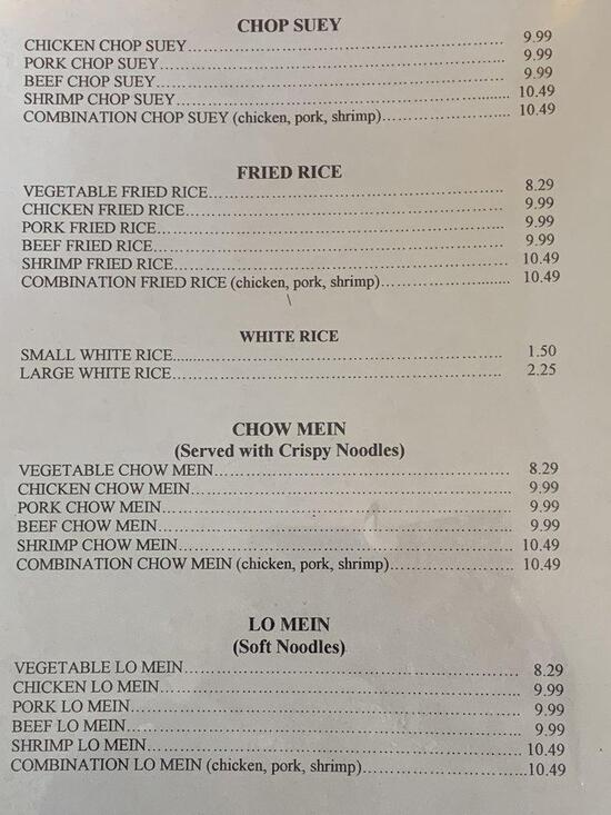 Menu at Lai Lai Chinese Restaurant, Douglas