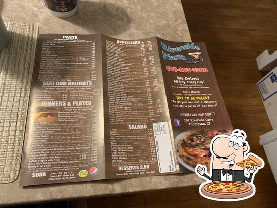 Menu at Riverside Pizza pizzeria, Thompson