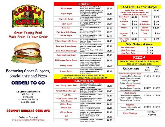Gorilla Burger, La Center - Restaurant menu, prices and reviews