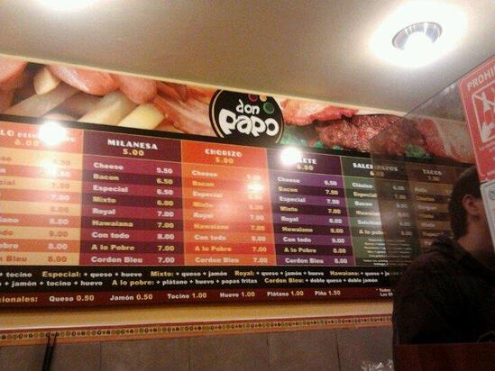 Menu at Don papo restaurant, Pueblo Libre, Calle. Valle Riestra 590
