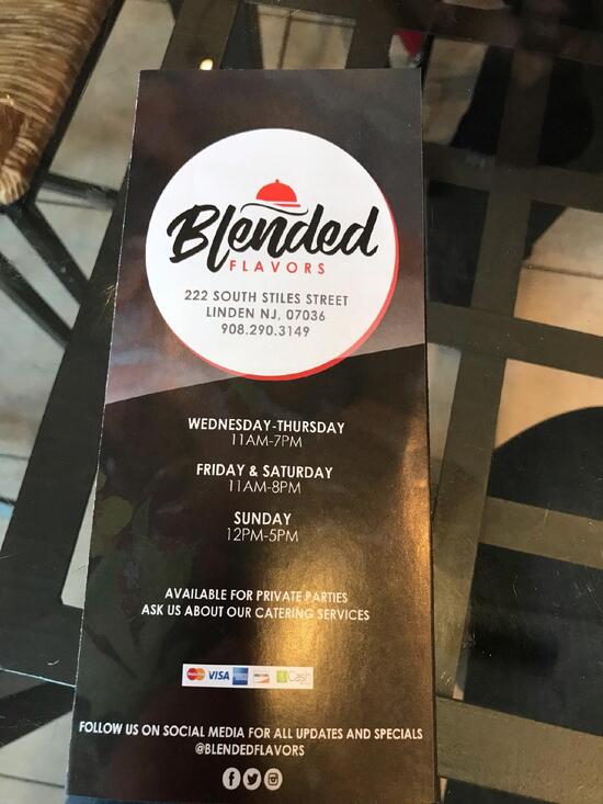 Menu at Blended Flavors restaurant, Linden, 222 S Stiles St