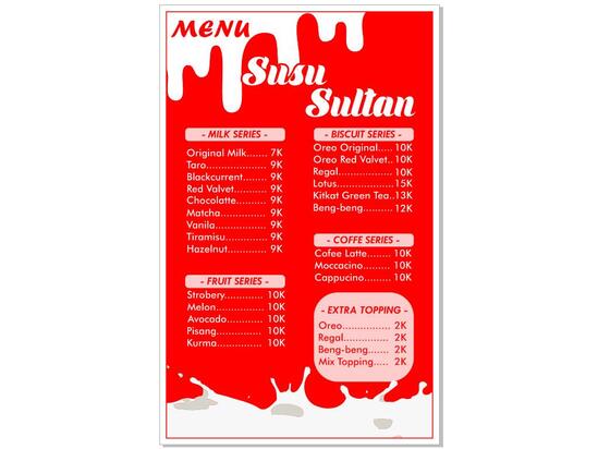 Menu at Dessert dan Susu sultan pedan cafe, Klaten