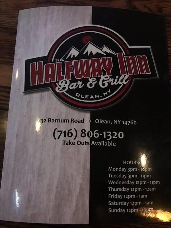 Menu at Halfway Inn pub & bar, Olean