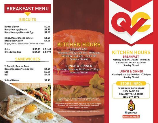 Menu at QC MERAUX FOOD STORE, Chalmette