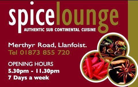 Menu at Spice Lounge restaurant, Abergavenny, Merthyr Rd