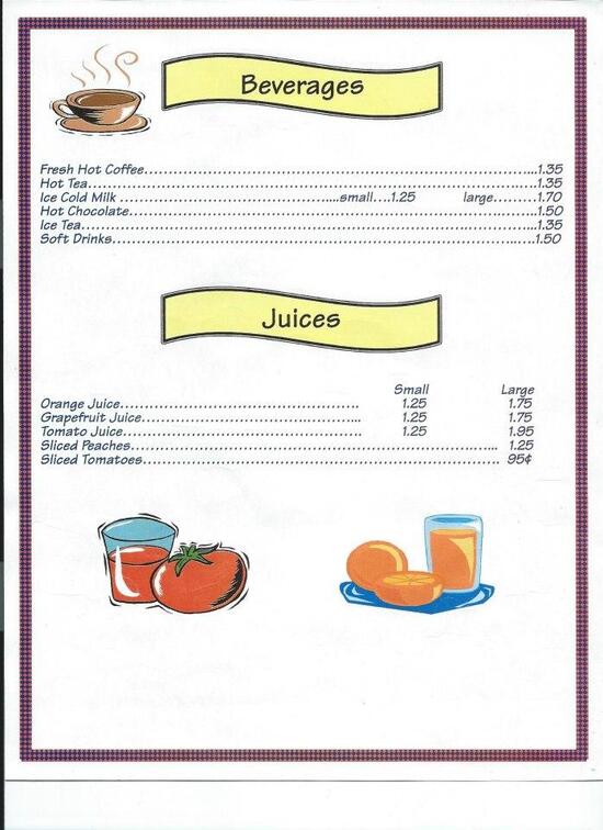 Menu at Chris's Diner restaurant, Florence