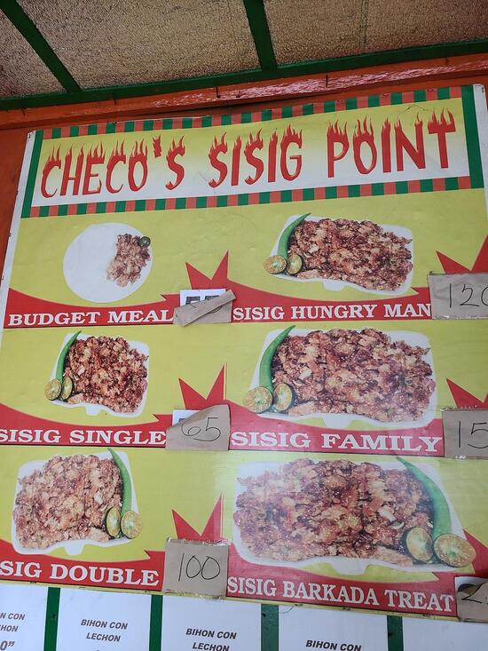 Menu at Checo's Sisig Point restaurant, General Trias