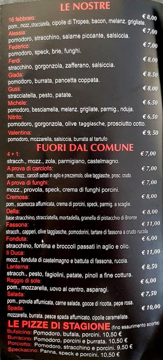 Speisekarte von Pizza Factory, Genua