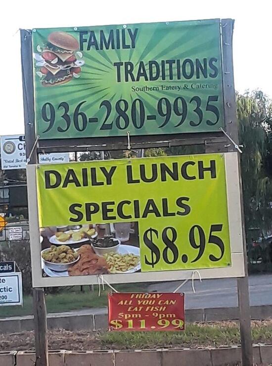 Menu at Family Traditions restaurant, Center