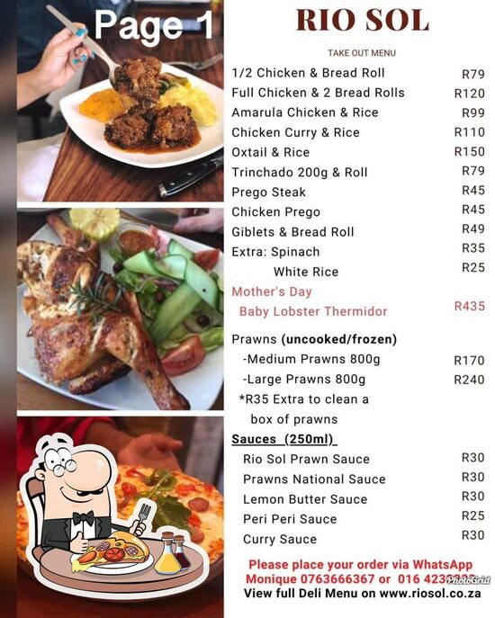 Menu at Rio Sol restaurant, Vereeniging