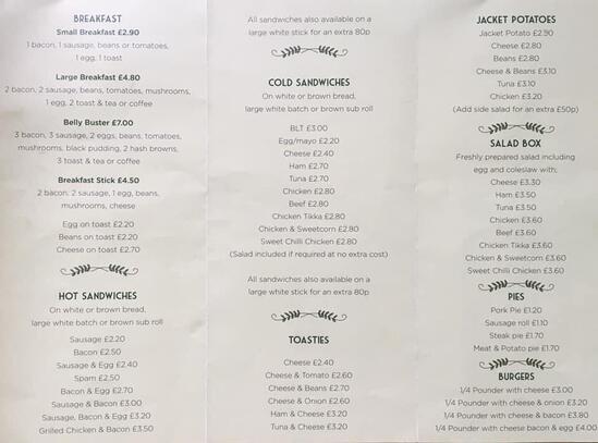 Menu at Ann-Marie’s kitchen cafe, Winsford