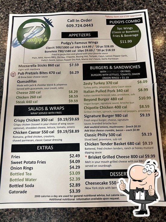 Menu at Pudgy's Sport Pub, McGuire Air Force Base