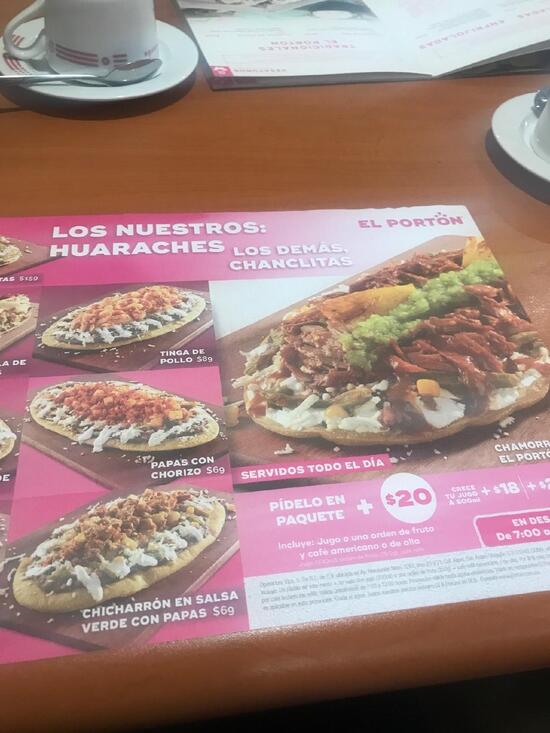 Menu at El Portón restaurant, Mexico City, Aviación Civil 1
