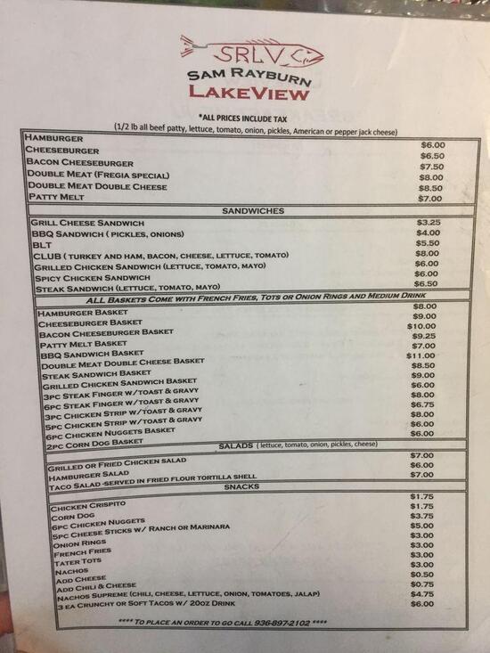 Menu at Lakeview Motel, RV Park, Grocery and Deli restaurant, USA