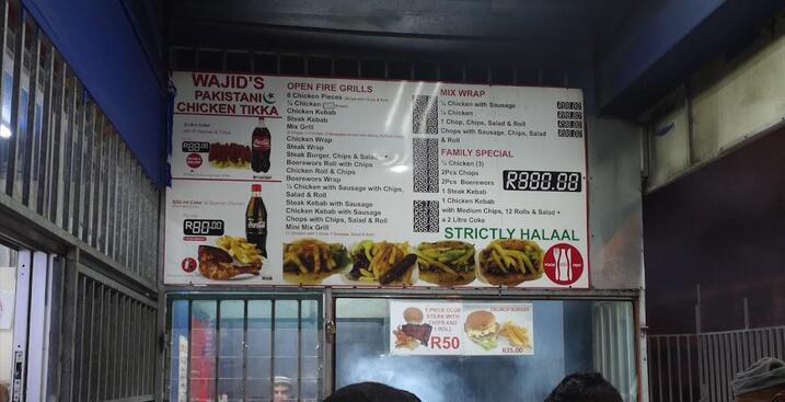 Menu at Wajids restaurant, Cape Town