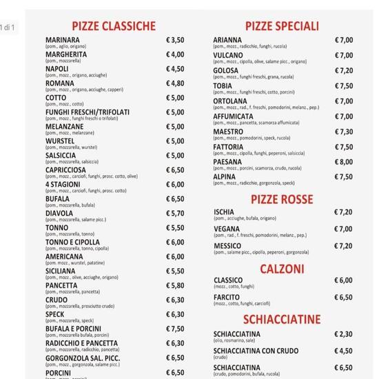 Menu da Pizzeria Farfalla Pizza Da Asporto Cesena, Cesena