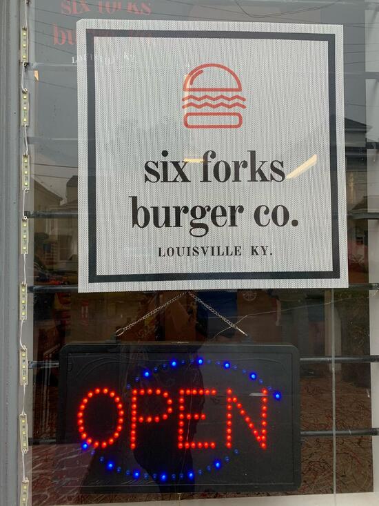 Menu at Six Forks Burger Company restaurant, Louisville