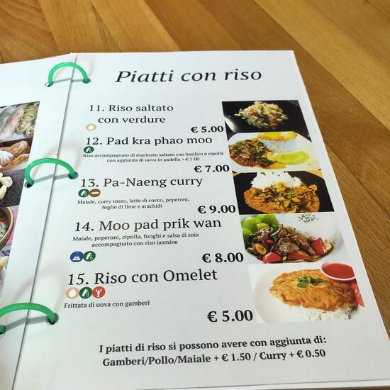 Menu at Café Bai Bua restaurant, Merano
