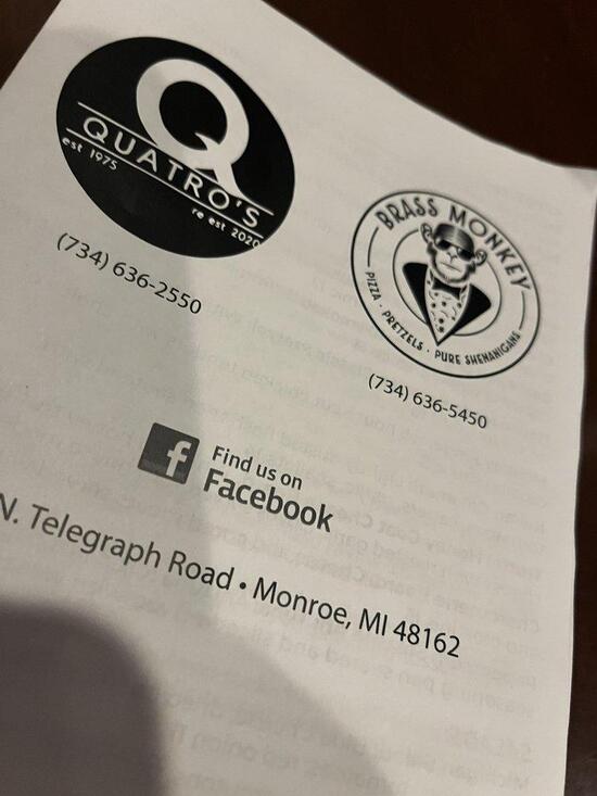 Menu at Quatro's restaurant, Monroe, 391 N Telegraph Rd