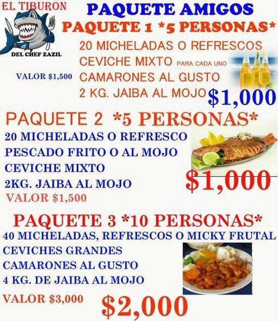 Menu at EL TIBURON DEL CHEF ZAZIL restaurant, Cancún