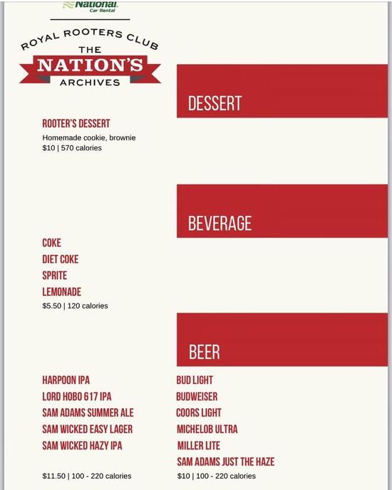 Menu at Royal Rooters Club, Boston, 4 Yawkey Way