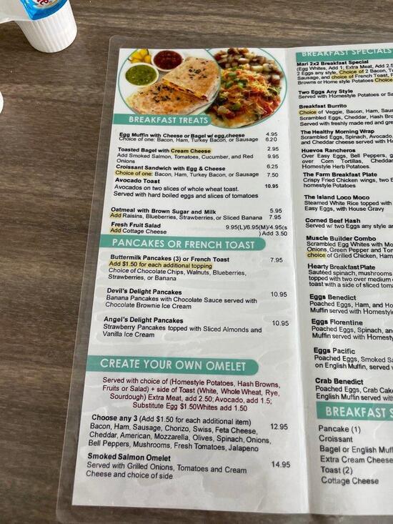 Menu at Mari Cafe and Grill, Beverly Hills