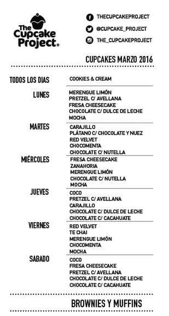 Menu at The Cupcake Project cafe, Mexico City, Avenida Horacio 522-A