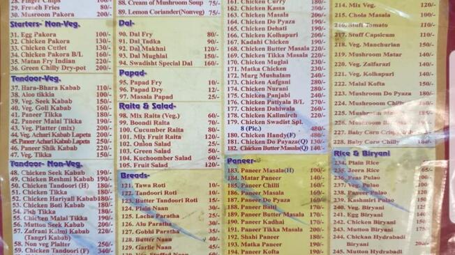 Menu at Swad Grih Family Restaurant, Rosera, Neemtalla Chawk