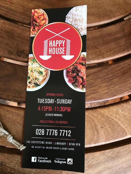 Menu at Happy House fast food, Limavady