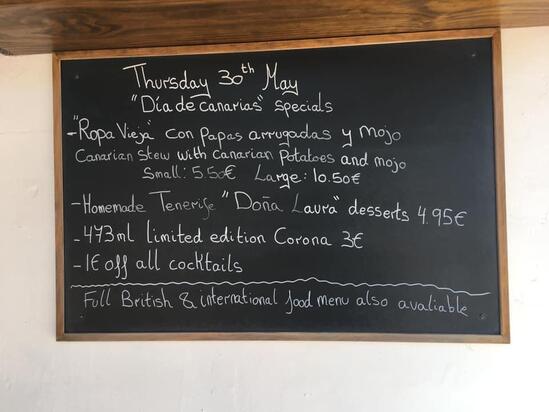 Menu at Alfie’s Bar and Kitchen, Playa Blanca