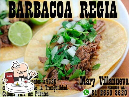 Menu at Barbacoa Regia, Monterrey, C. Paseo de las Fuentes 4320
