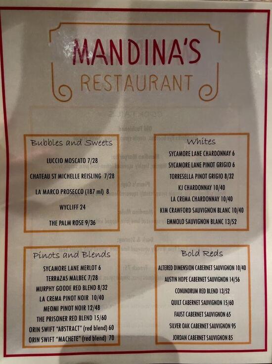 Menu at Mandina’s Restaurant, Spanish Fort