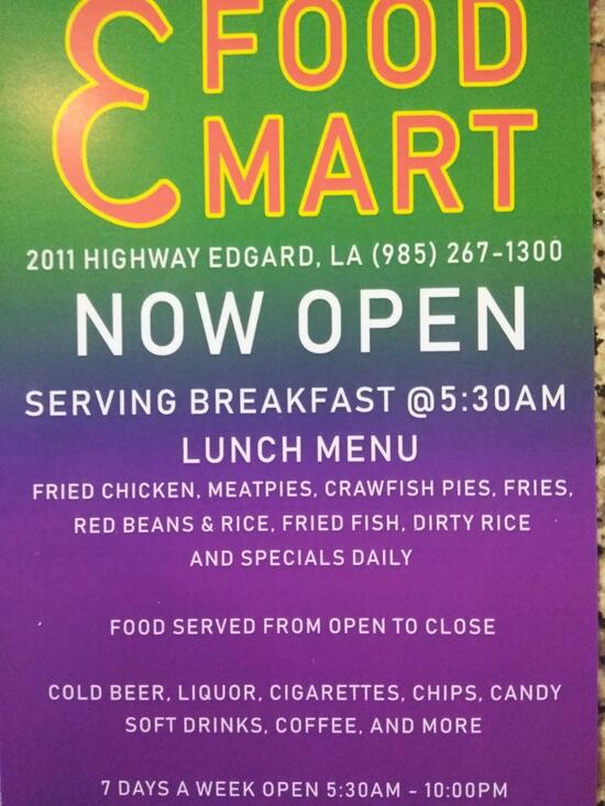 Menu at E FOOD MART restaurant, Edgard