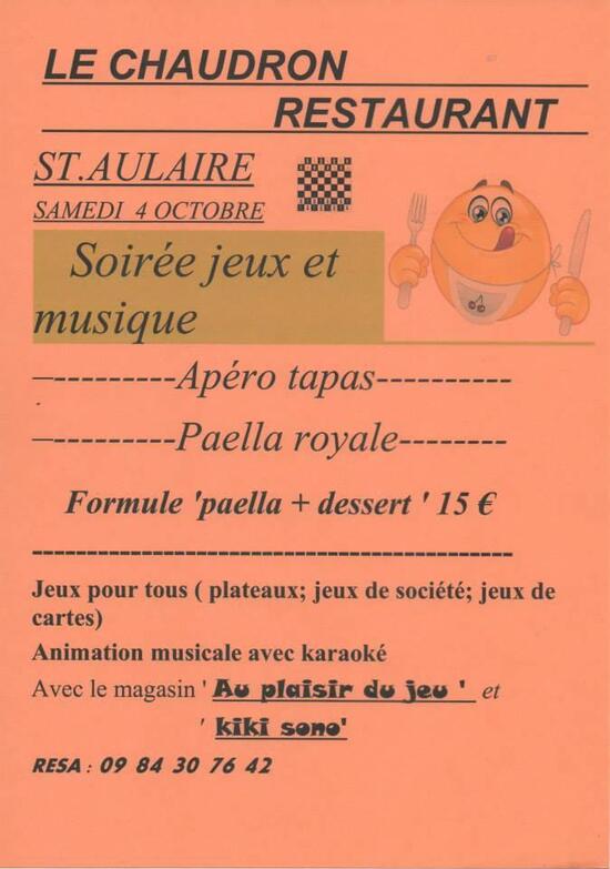 Menu at Le Chaudron restaurant, Saint-Aulaire