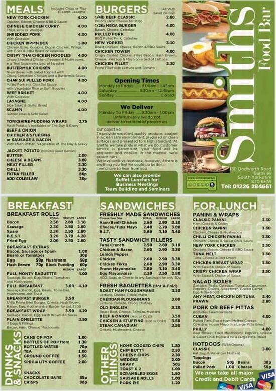 Menu at Smiths Food Bar (Dodworth Road), Barnsley