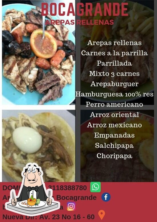 Menu at Arepas rellenas Boca grande restaurant, Zipaquirá