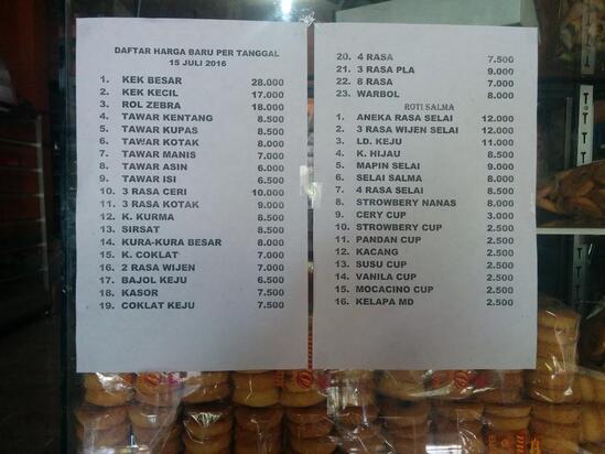 Menu at Merah Delima bakery Pusat, Kediri