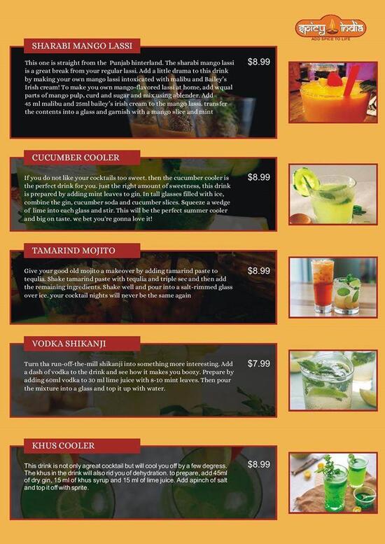 Menu at Spicy India restaurant, Abilene, 505 Pine St