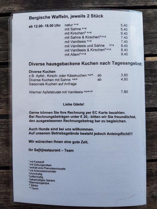 Menu at Lake restaurant at the shipyard, Düsseldorf