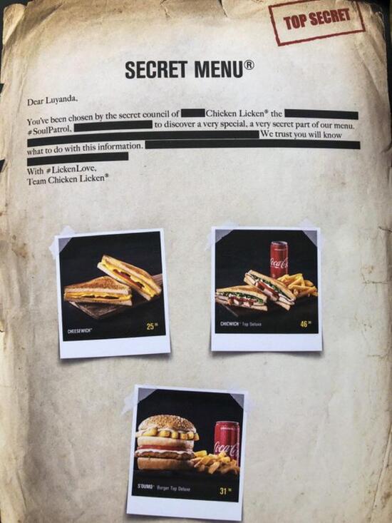 Menu at Chicken Licken restaurant, Bloemfontein