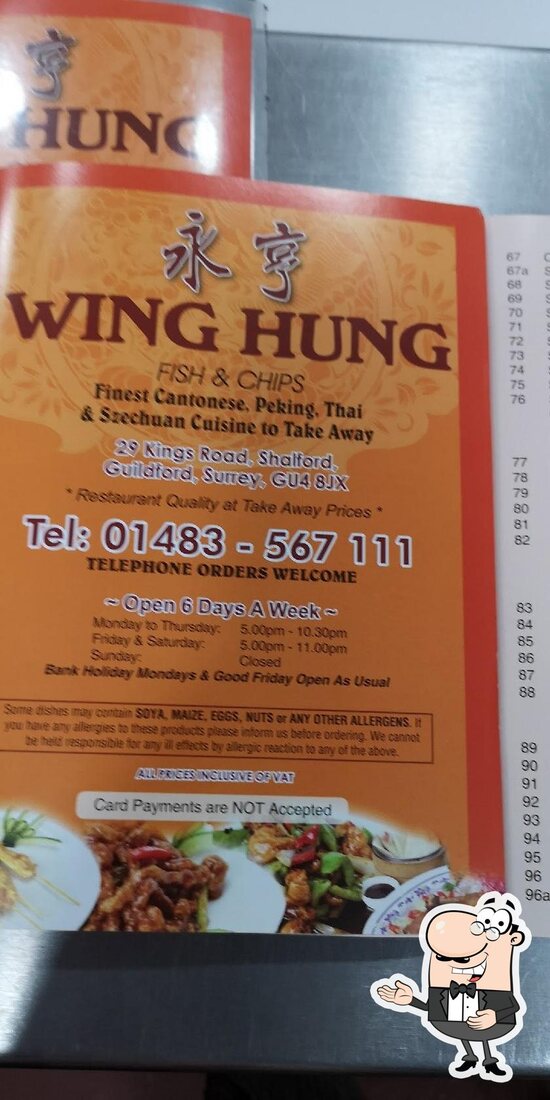 Menu at Wing Hung fast food, Guildford