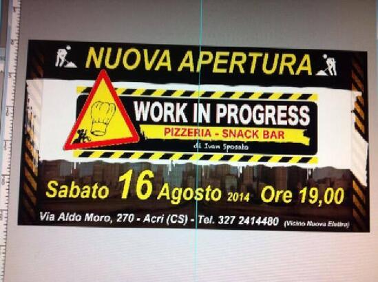 Menu at Work In Progress restaurant, Acri