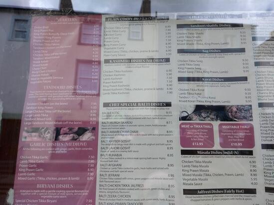 Menu at Brampton Tandoori restaurant, Brampton