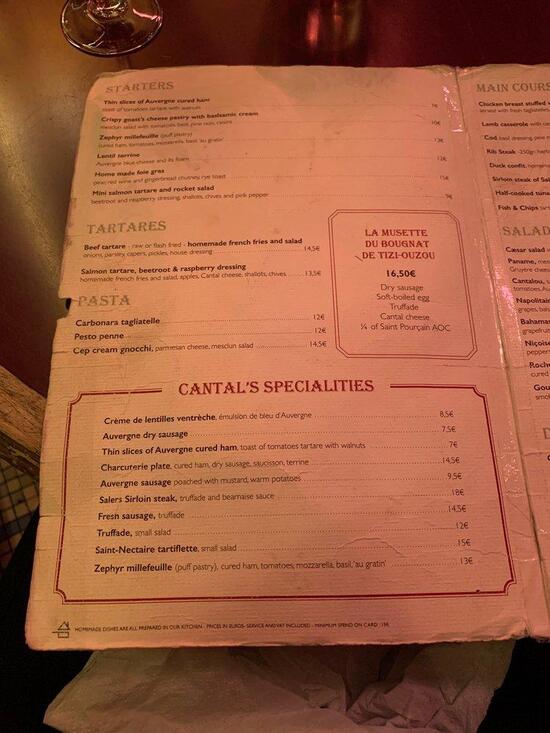 Menu au Le Café Zéphyr, Paris, 12 Bd Montmartre