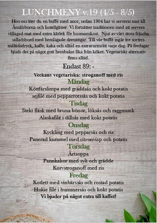 Menu at Åmåls Stadshotell restaurant, Åmål